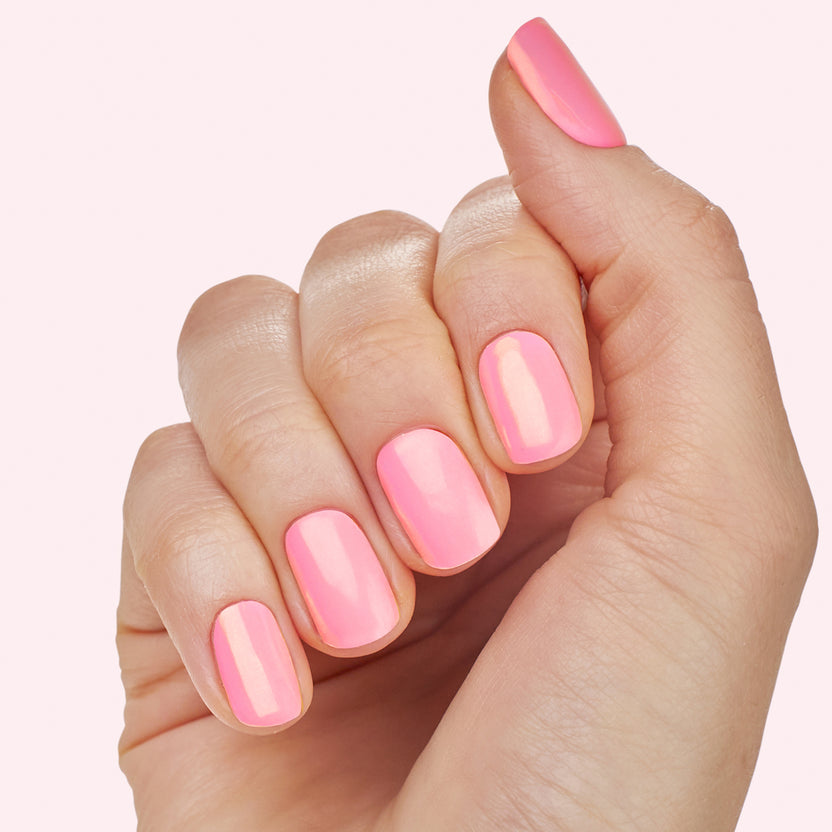 Citrus Kick Mani – Neon Pink Chrome Semi-Cured Strips – Dashing Diva