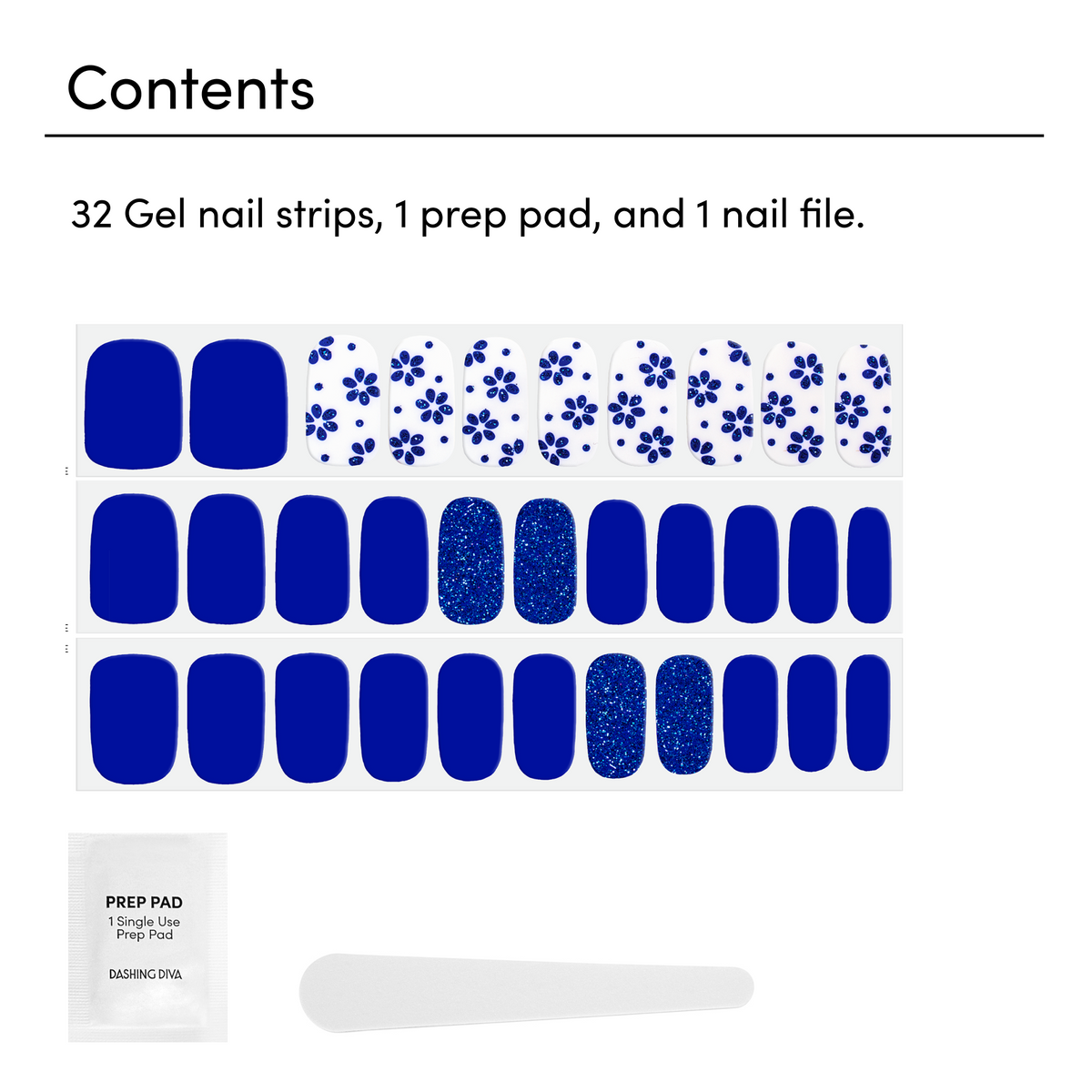 Flor Azul – Royal Blue & White Gel Nail Strips – Dashing Diva